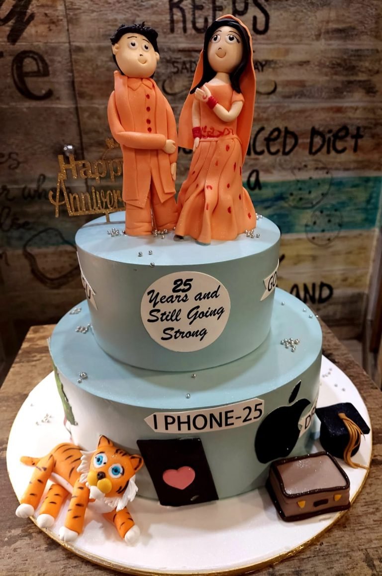 Two Tier Anniversary Theme Designer Cake - Avon Bakers